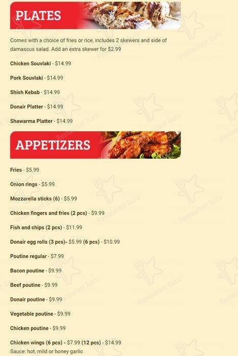 Menu at Mama's Restaurant, Moncton