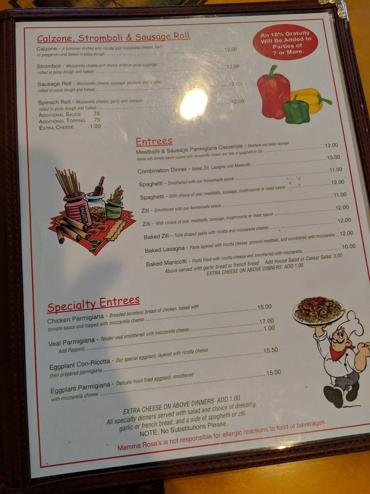 Menu at Mamma Rosa's Italian Restaurant, Cookeville