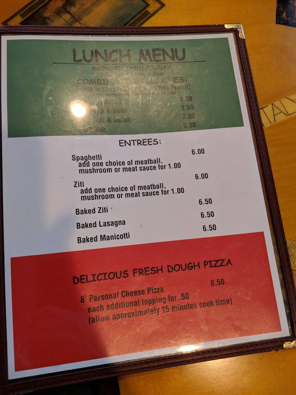 Menu at Mamma Rosa's Italian Restaurant, Cookeville