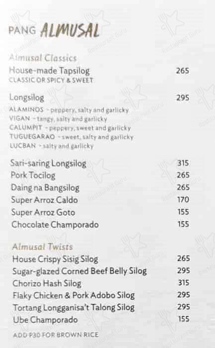Menu at Manam Café restaurant, Muntinlupa, C2FG+QJ3