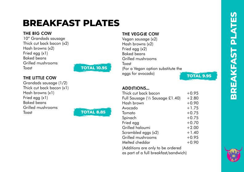 Menu at The Crazy Cow Cafe, Manchester, 837 Wilmslow Rd
