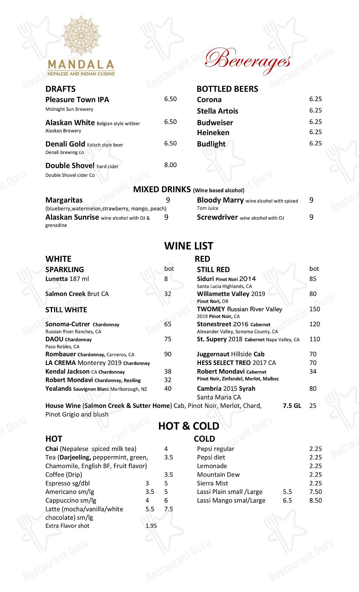 Carta de Mandala Restaurant, Anchorage, 209 E Dimond Blvd