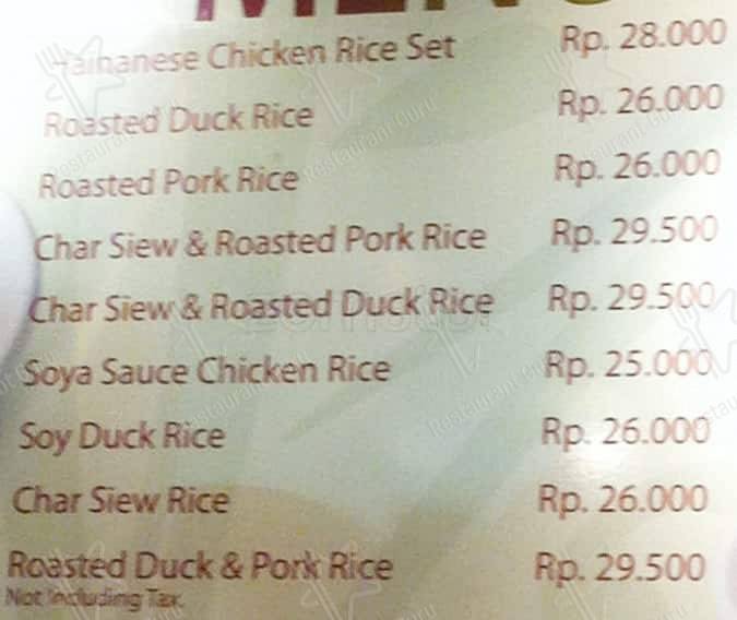 Menu at Mandarin Chicken Rice restaurant, North Jakarta, 14450 Jakarta ...