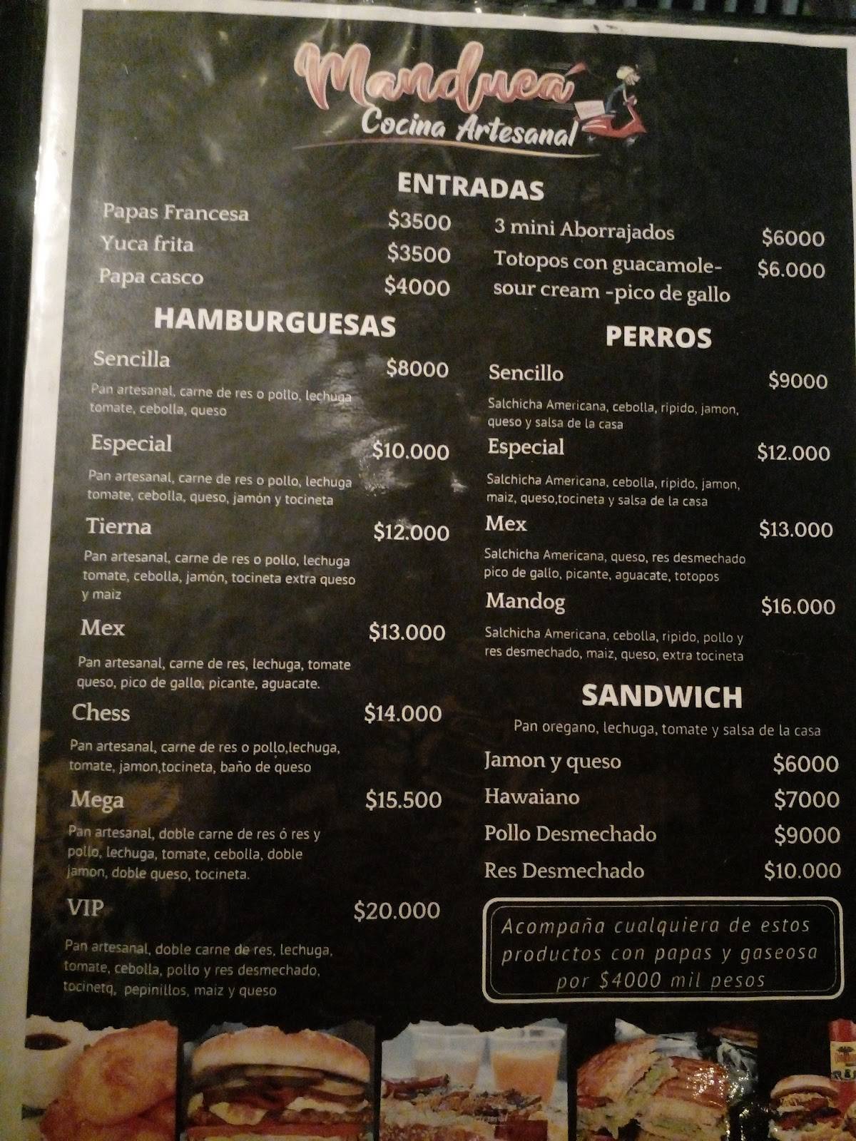 Carta del restaurante Manduca Cocina Artesanal, Jamundí