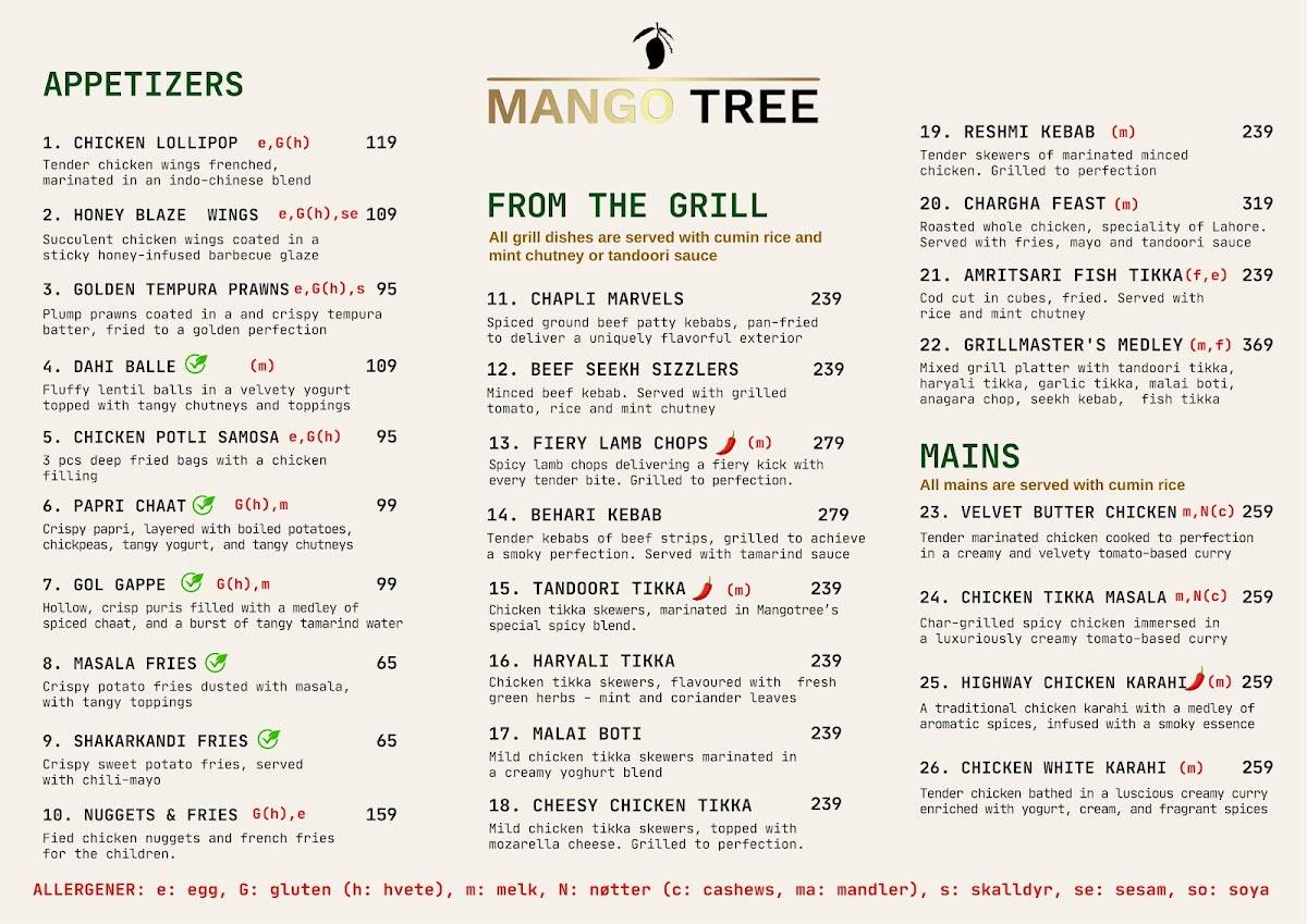Menu at Mango Tree restaurant, Oslo