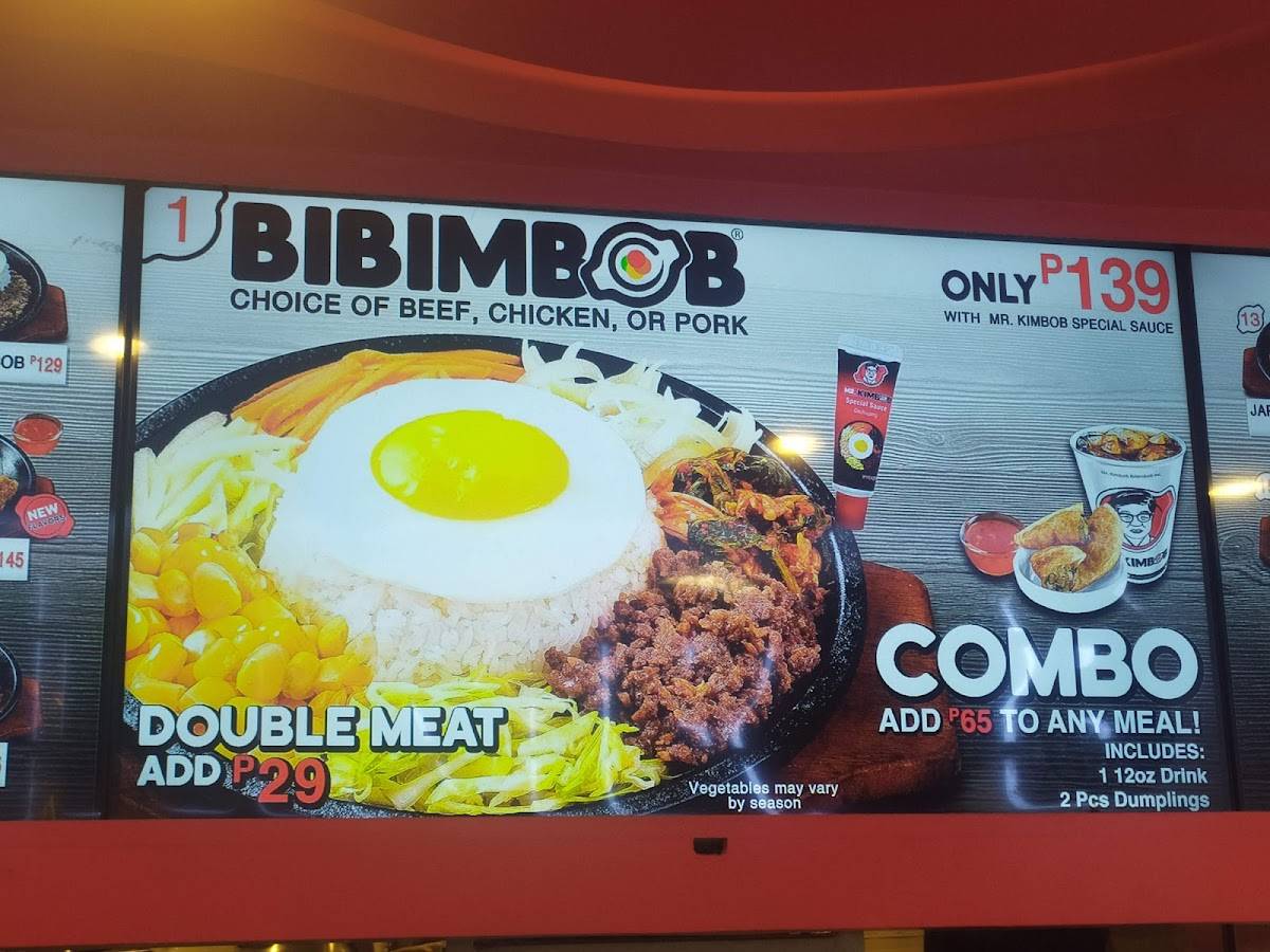 Menu at Mr. Kimbob restaurant, Manila, HXGM+CJF