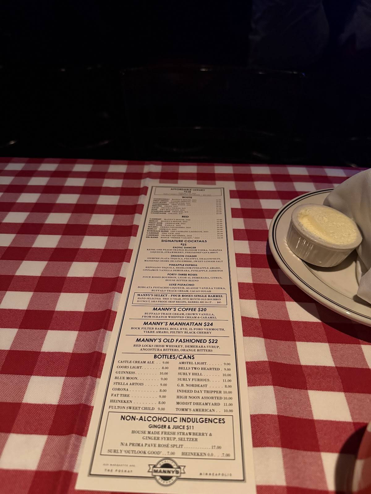 Menu at Manny's Steakhouse, Minneapolis, 825 S Marquette Ave