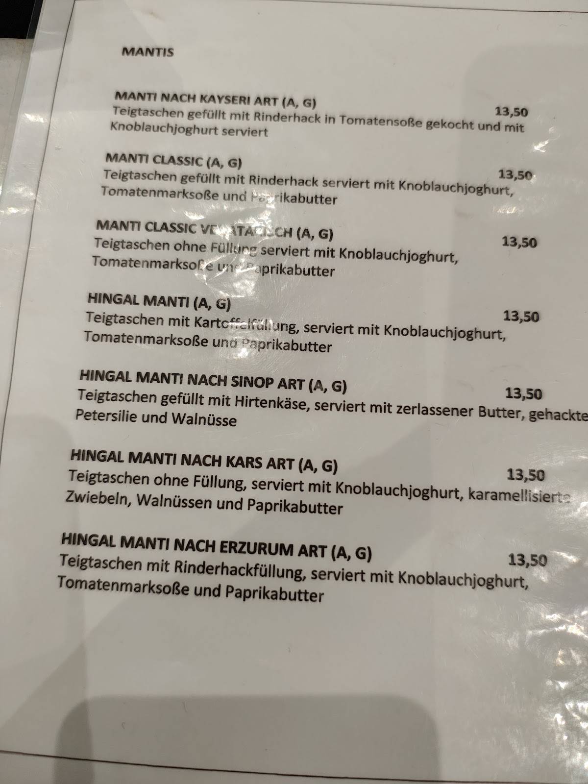 Speisekarte von Manti Manufaktur restaurant, Mannheim
