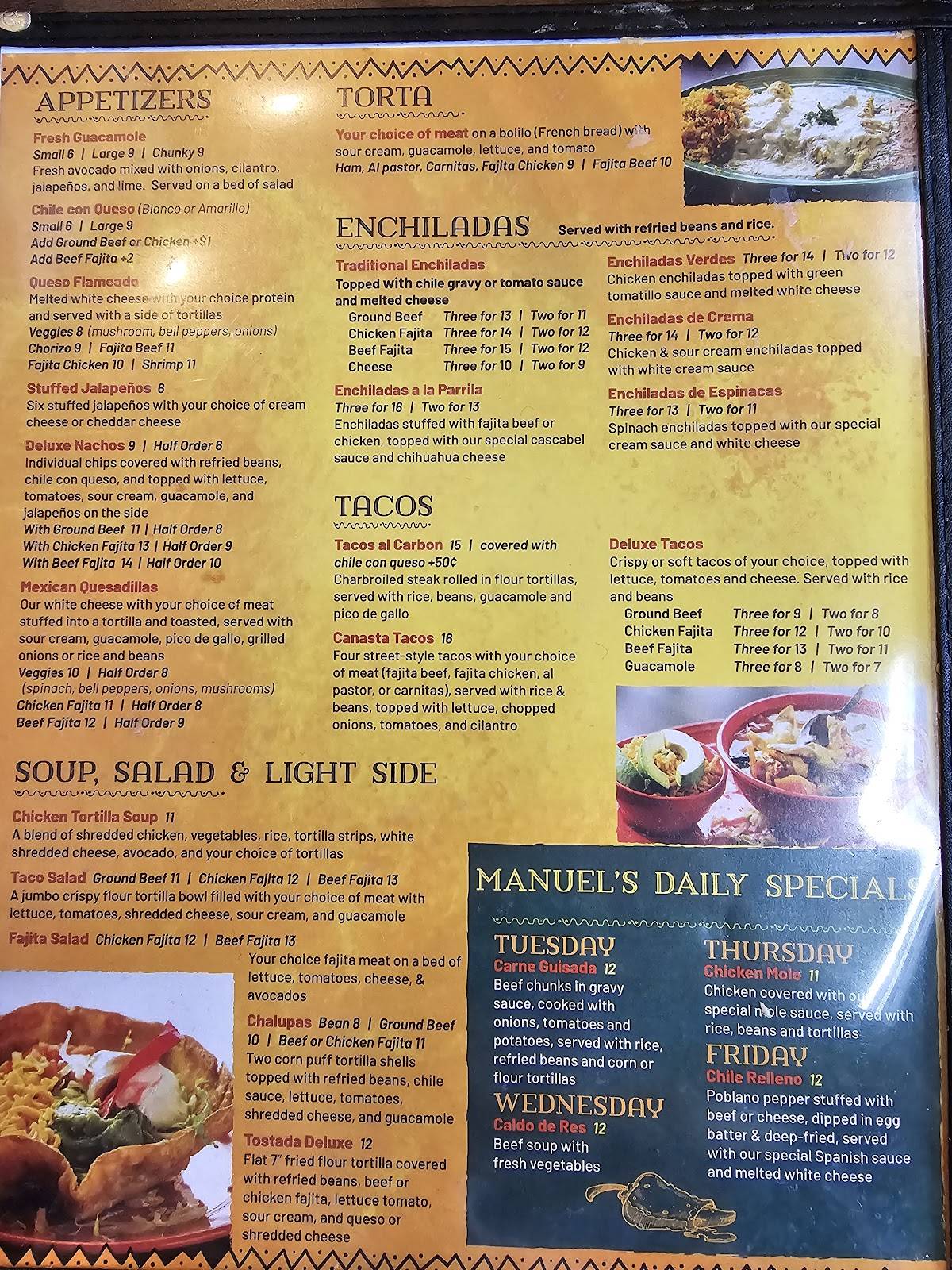 Menu at Manuel's Mexican Restaurant, Houston, W Lake Houston Pkwy