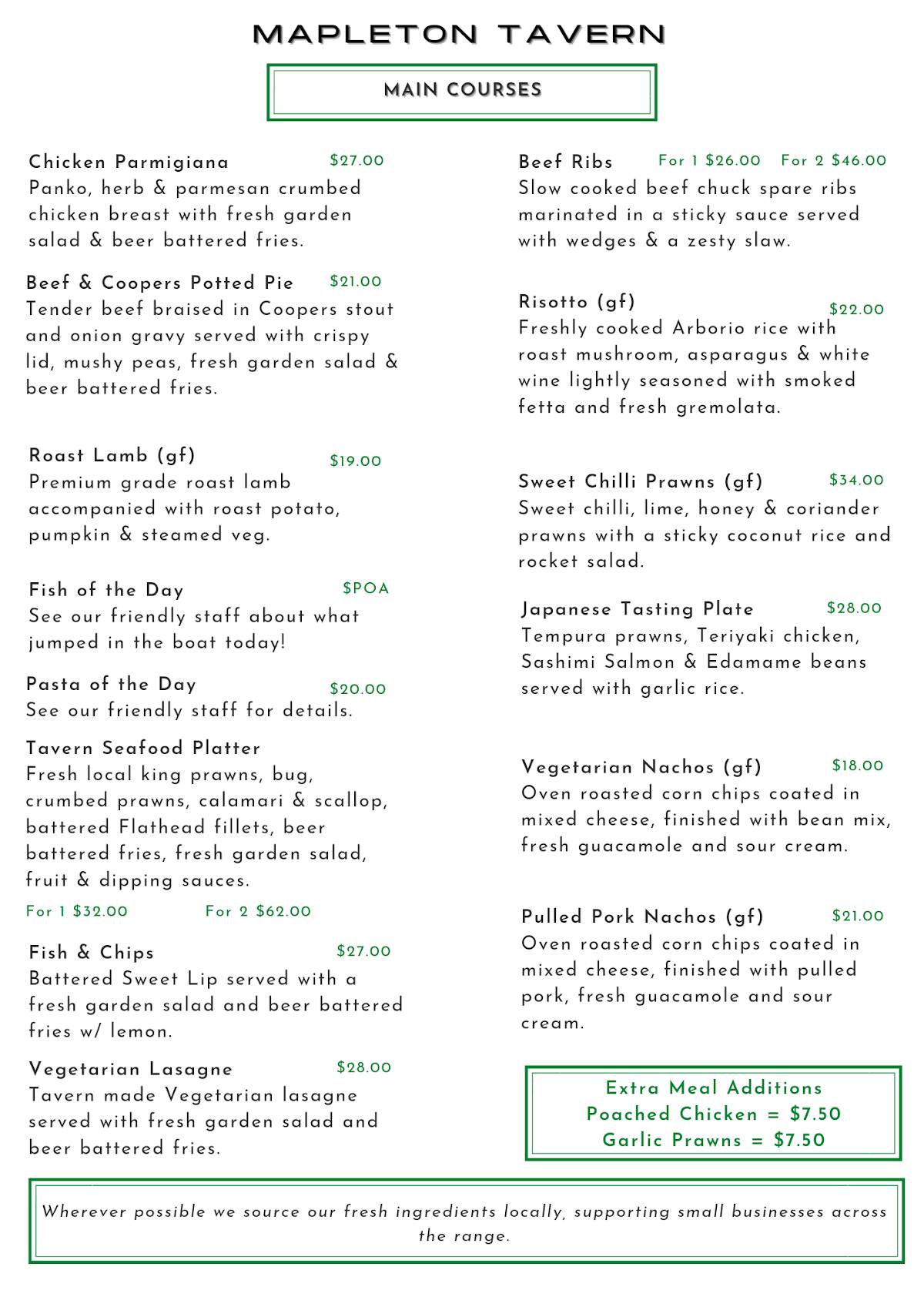Menu at Mapleton Public House, Mapleton, 2 Flaxton Dr