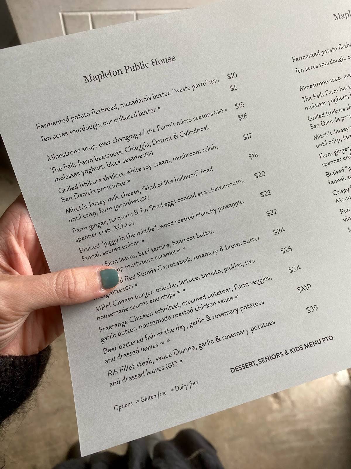 Menu at Mapleton Public House, Mapleton, 2 Flaxton Dr