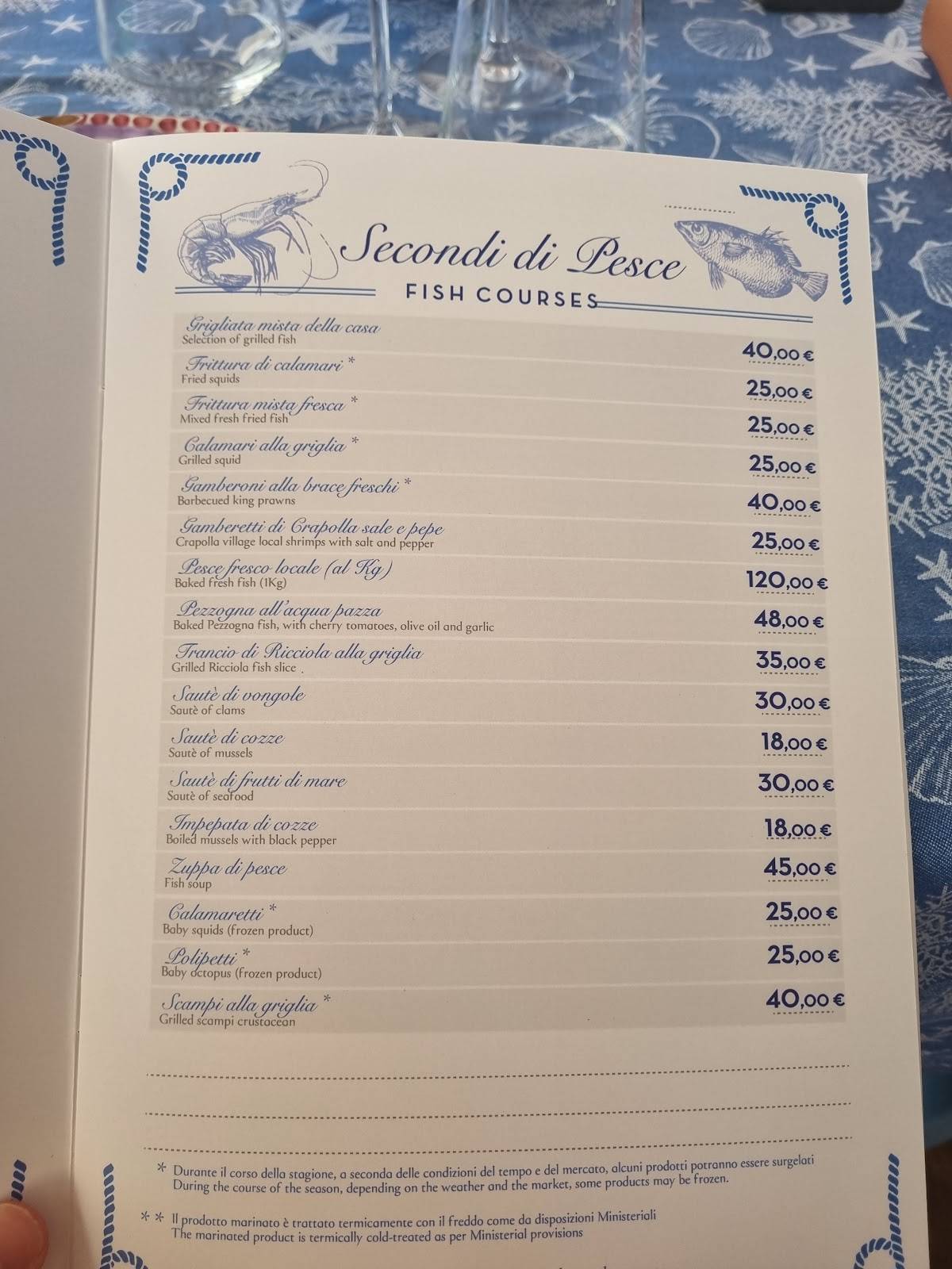 Menu at Maria Grazia restaurant, Marina del Cantone, Via