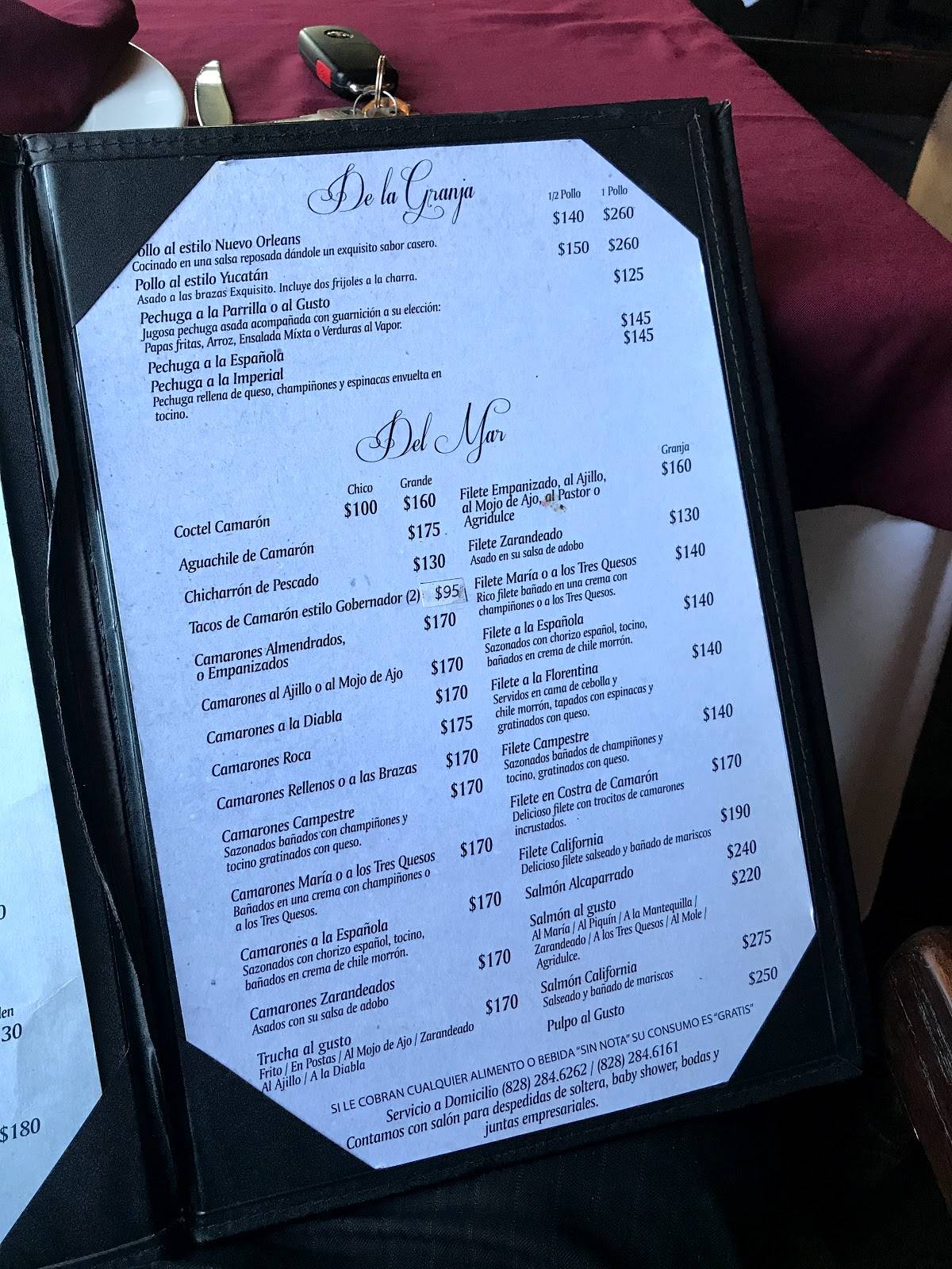 Carta de María Mía Restaurante, Cadereyta Jiménez, Blvd. Benito Juárez 1659