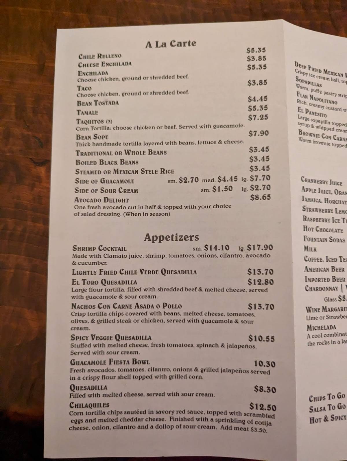 Menu at Maria's Mexican Kitchen restaurant, Riverside, 17028 Van Buren ...