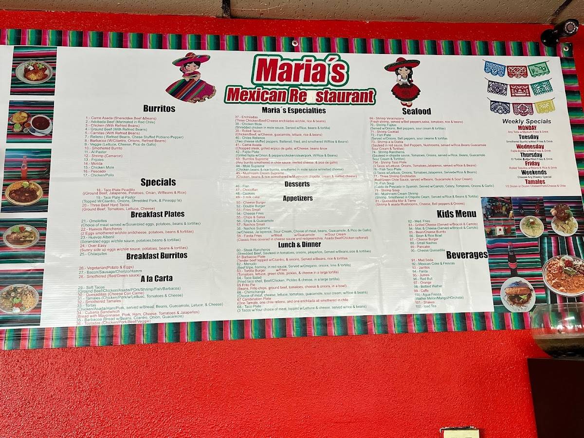 Menu at Maria's Mexican restaurant, Taos