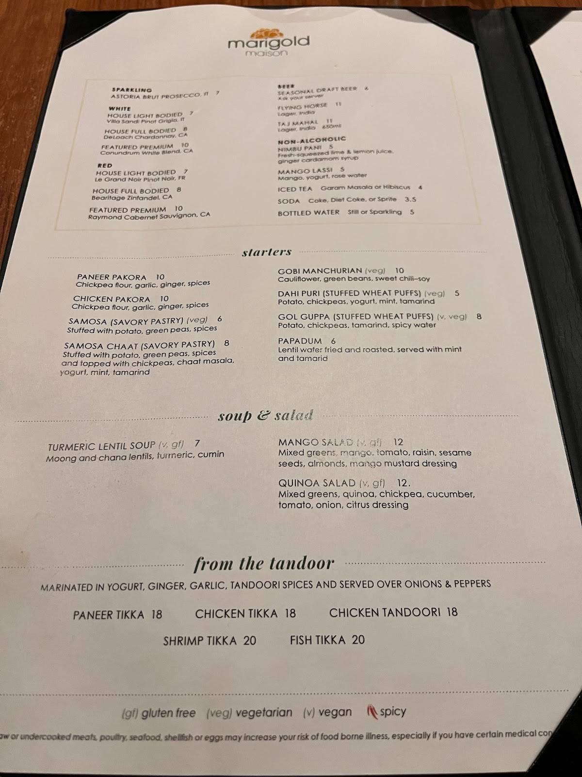 Menu at Marigold Maison - Paradise Valley restaurant, Phoenix