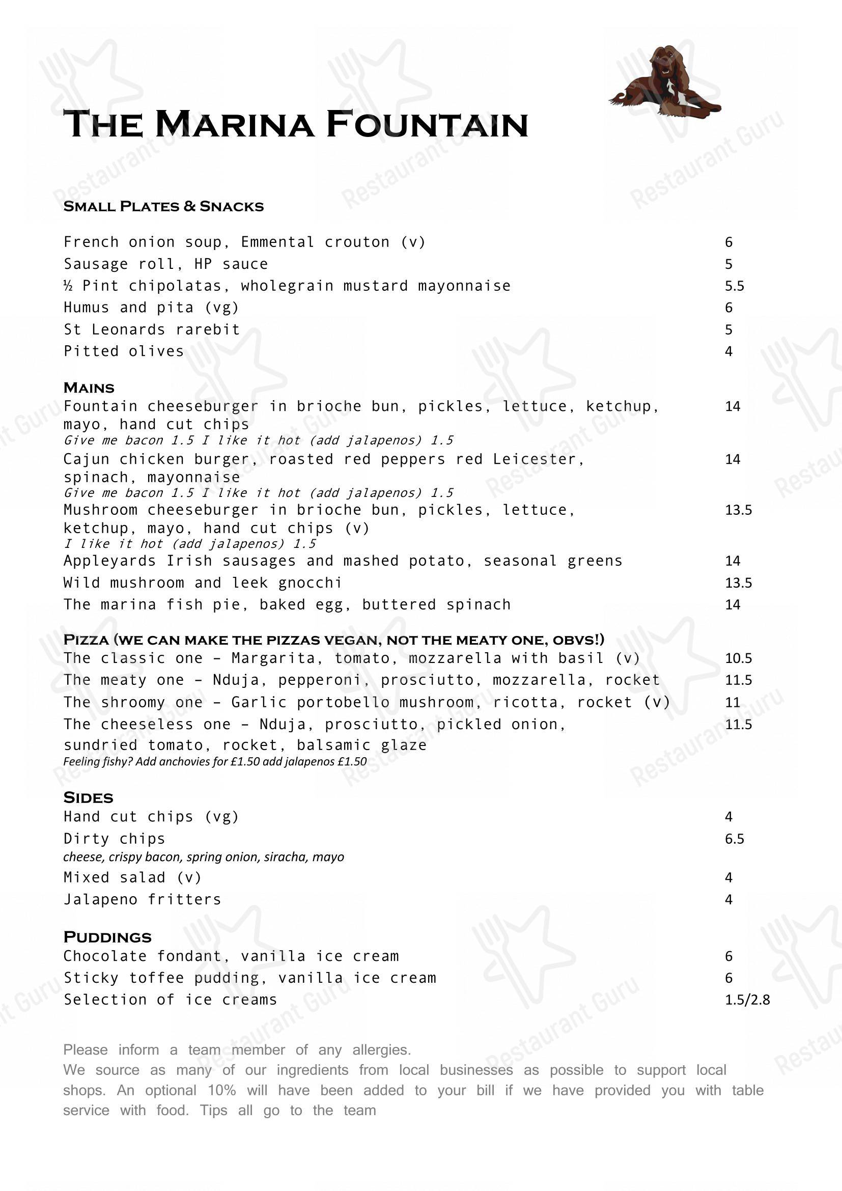 Menu at Marina Fountain pub & bar, Saint Leonards