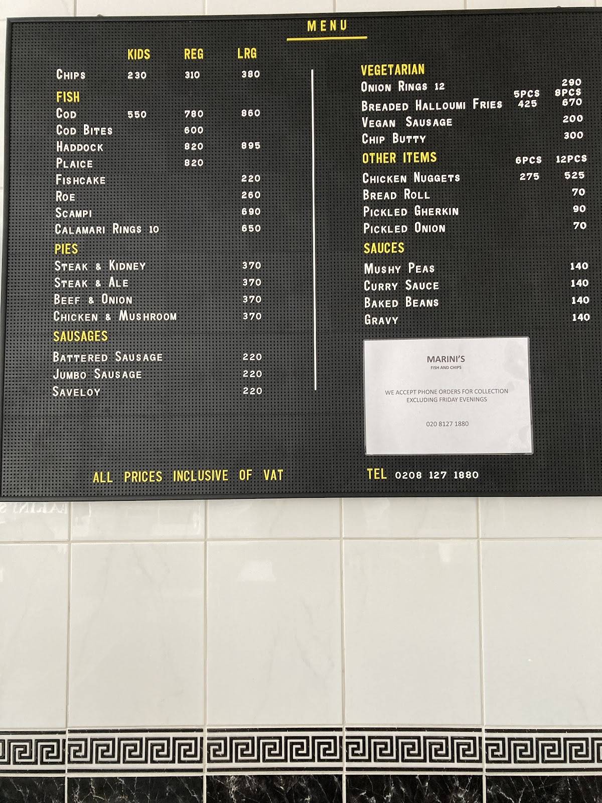 Menu at Marini's Fish & Chips fast food, Hampton