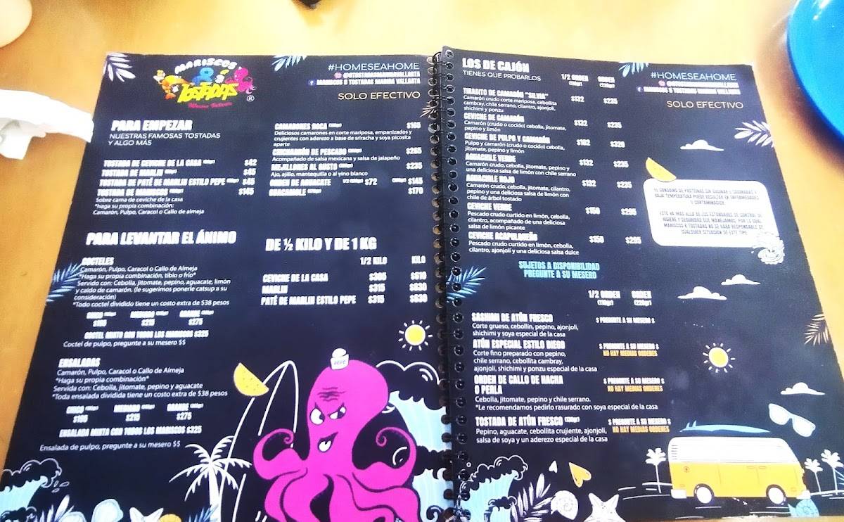Menu at Mariscos 8 Tostadas restaurant, Puerto Vallarta, Quilla s/n ...