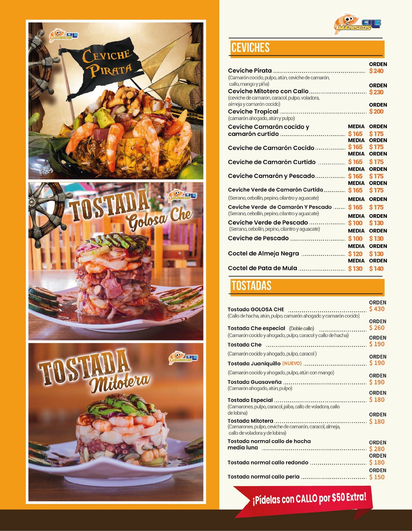 Carta del restaurante Mariscos Che, Guasave