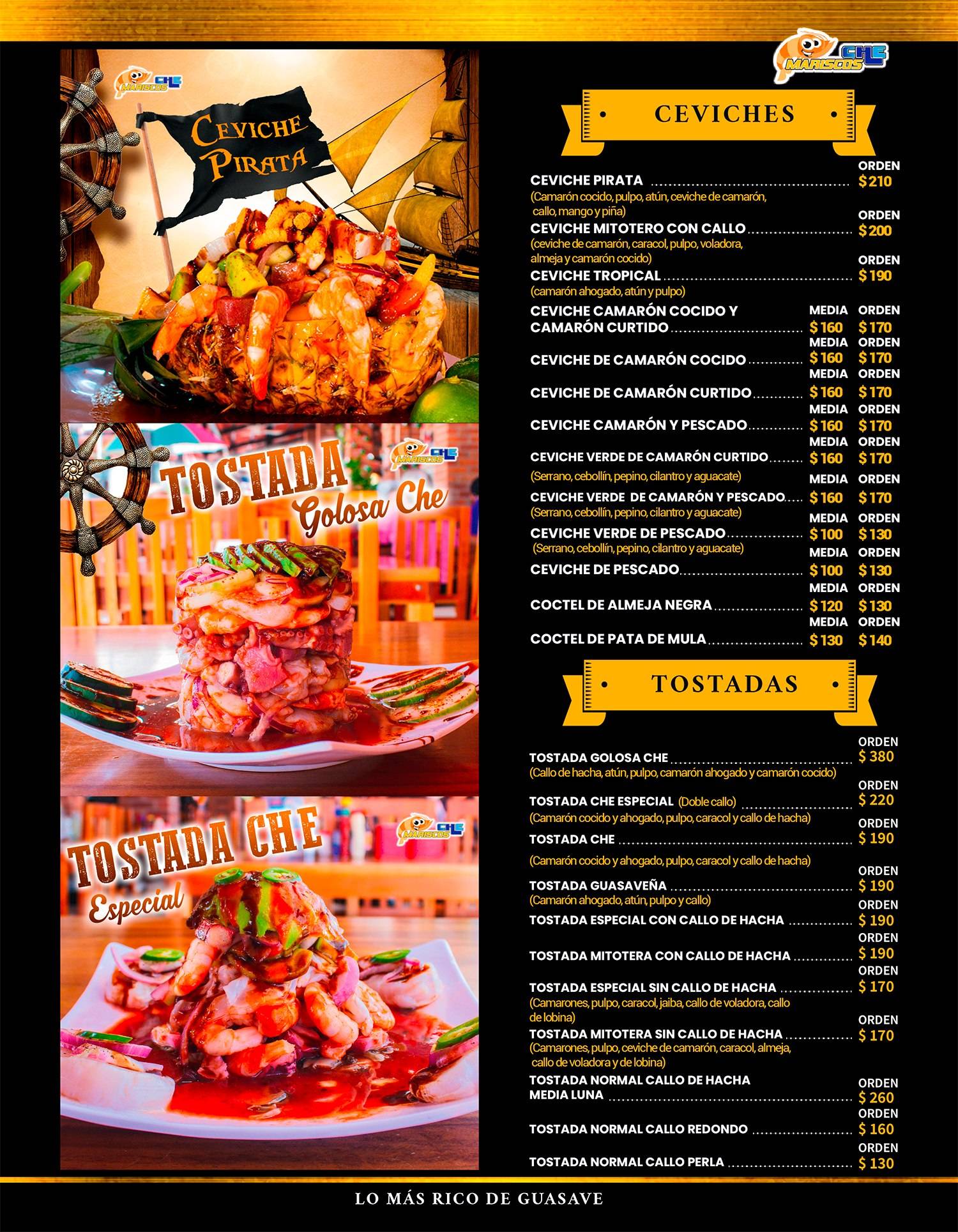 Carta del restaurante Mariscos Che, Guasave