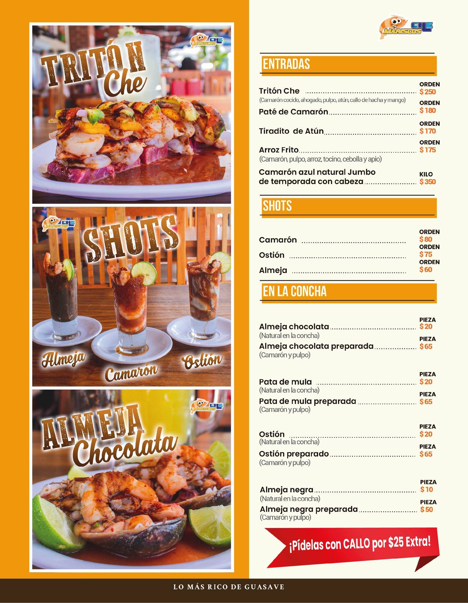 Carta del restaurante Mariscos Che, Guasave