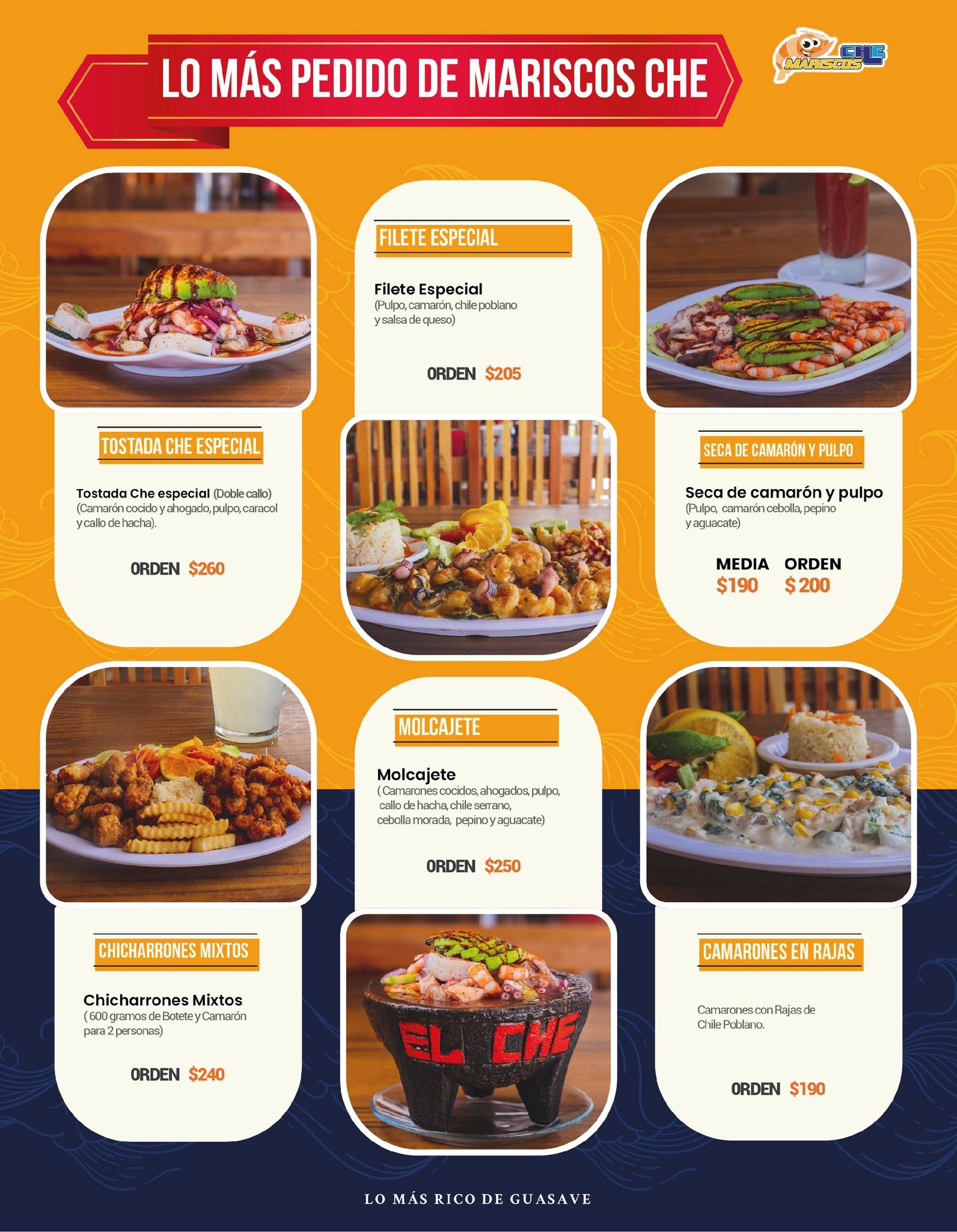 Carta del restaurante Mariscos Che, Guasave