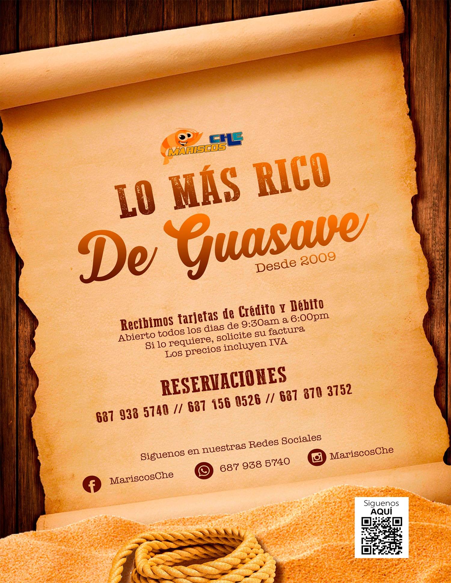 Carta del restaurante Mariscos Che, Guasave