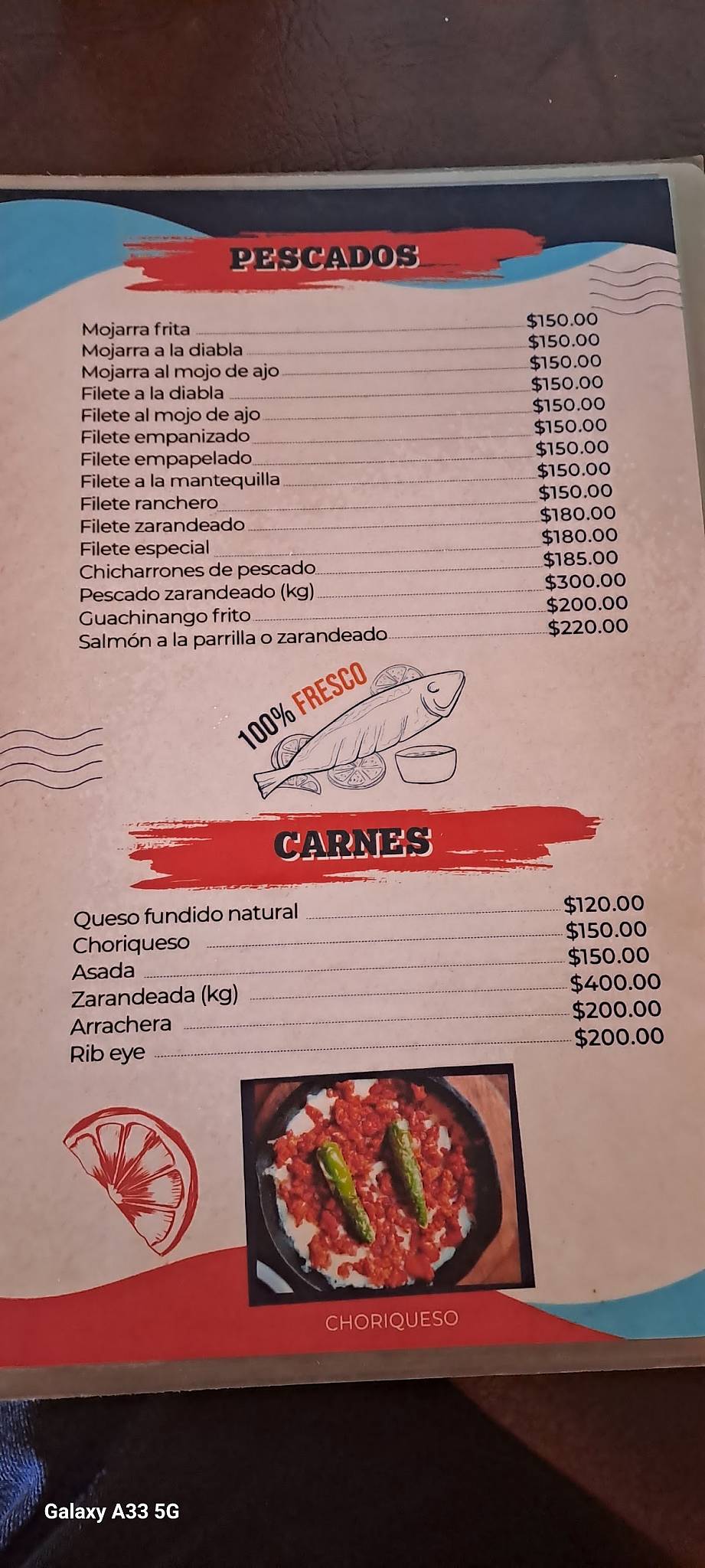 Carta del restaurante Mariscos "El Cachetes", Tequila