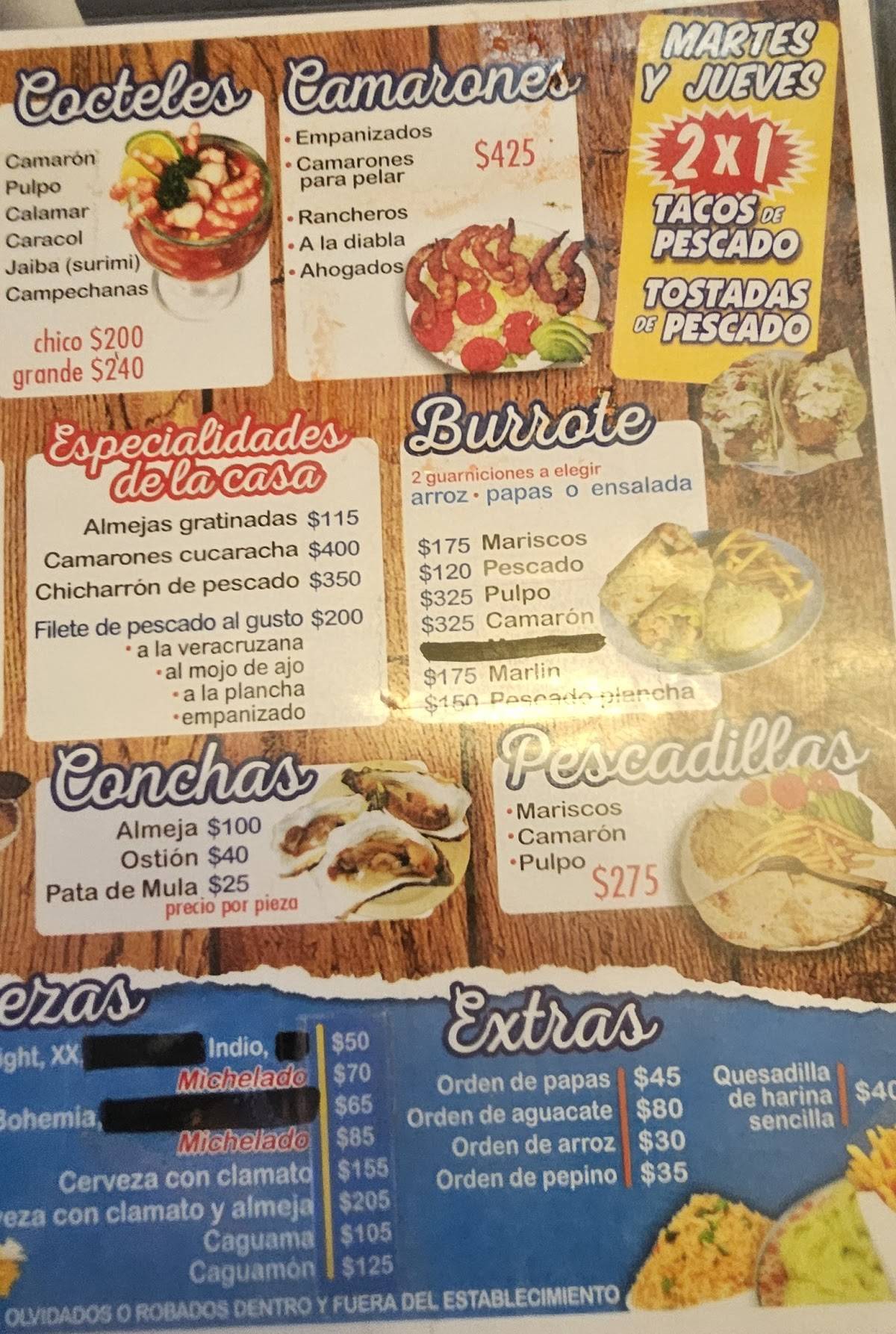 Carta del pub y bar Mariscos La Cacho, Tijuana, Blvd. Agua Caliente 3120