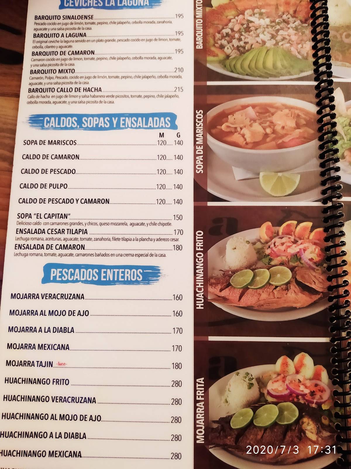 Carta del restaurante La Laguna, Nuevo Laredo, C. Héroe del Nacataz 1717