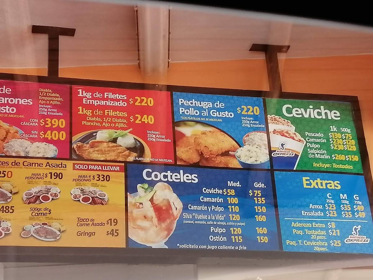 Carta del restaurante Mariscos Silva Express, Colima, P.º Miguel del la ...