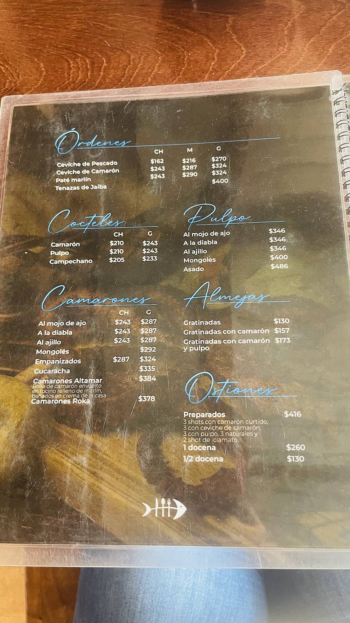 Carta del restaurante Mariscos altamar, Ensenada