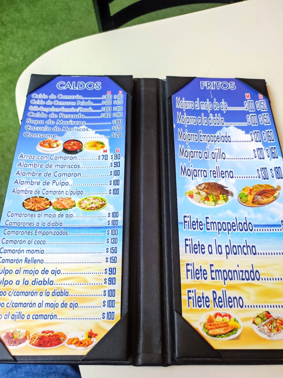 Menu at Mariscos el triton restaurant, Mexico City