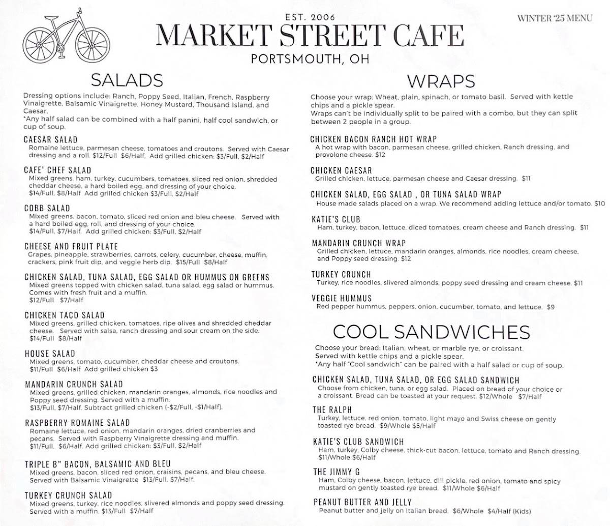 Menu at Market Street Cafe, Portsmouth