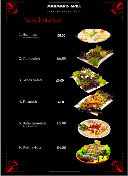 Menu at Marmaris Grill Turkish Restaurant, Bedford