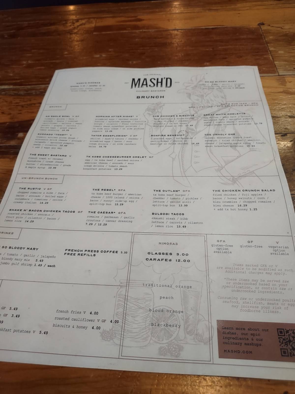 Menu at Mash'D pub & bar, Fort Worth