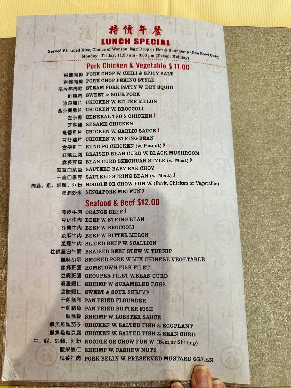 Menu at West Lake restaurant, Matawan