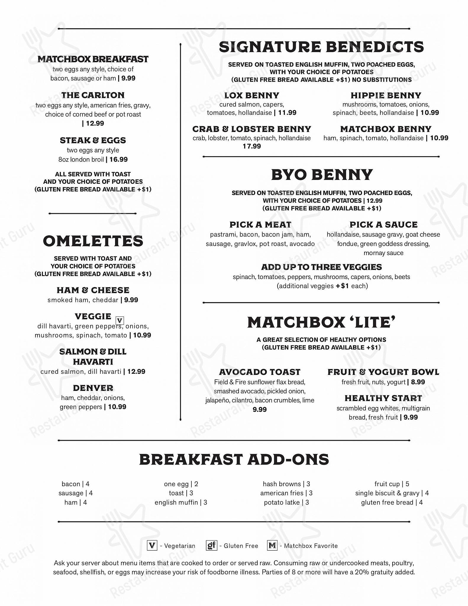 Menu at Matchbox Diner & Drinks Eastown cafe, Grand Rapids