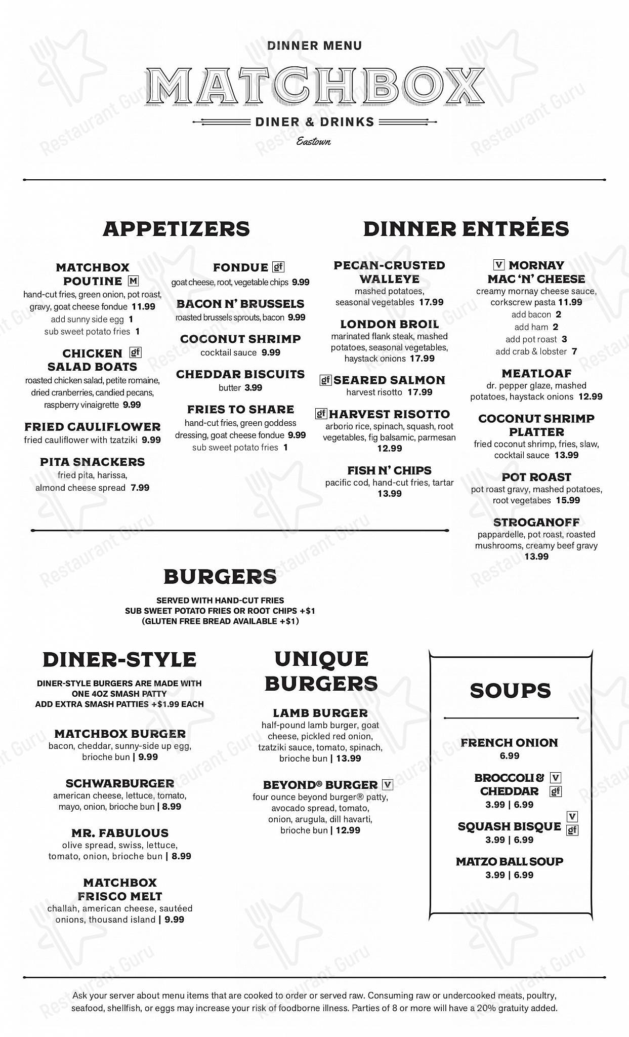 Menu at Matchbox Diner & Drinks Eastown cafe, Grand Rapids