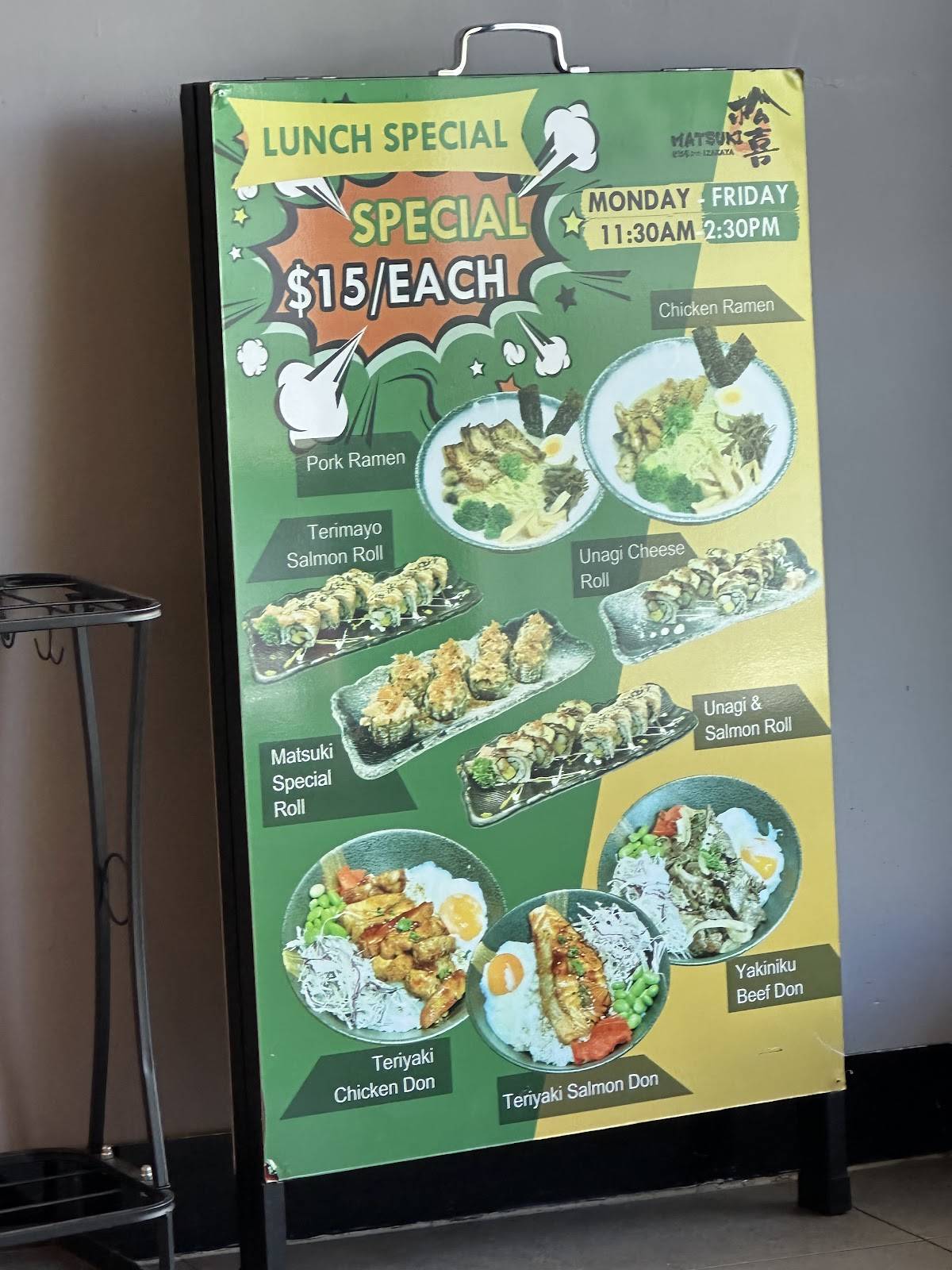 Menu at Matsuki Izakaya restaurant, Mount Waverley