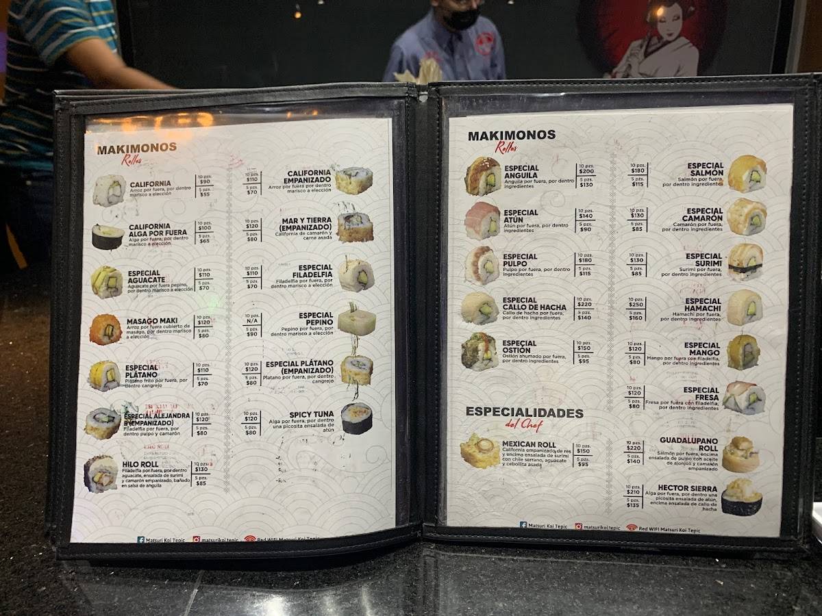 Carta de Matsuri Koi Restaurant, Tepic