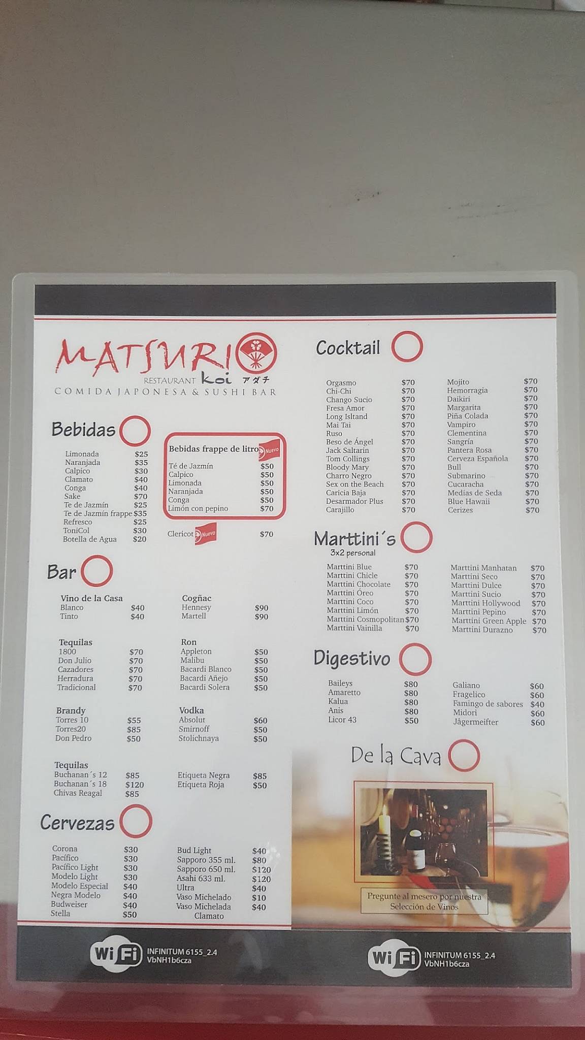 Carta de Matsuri Koi Restaurant, Tepic