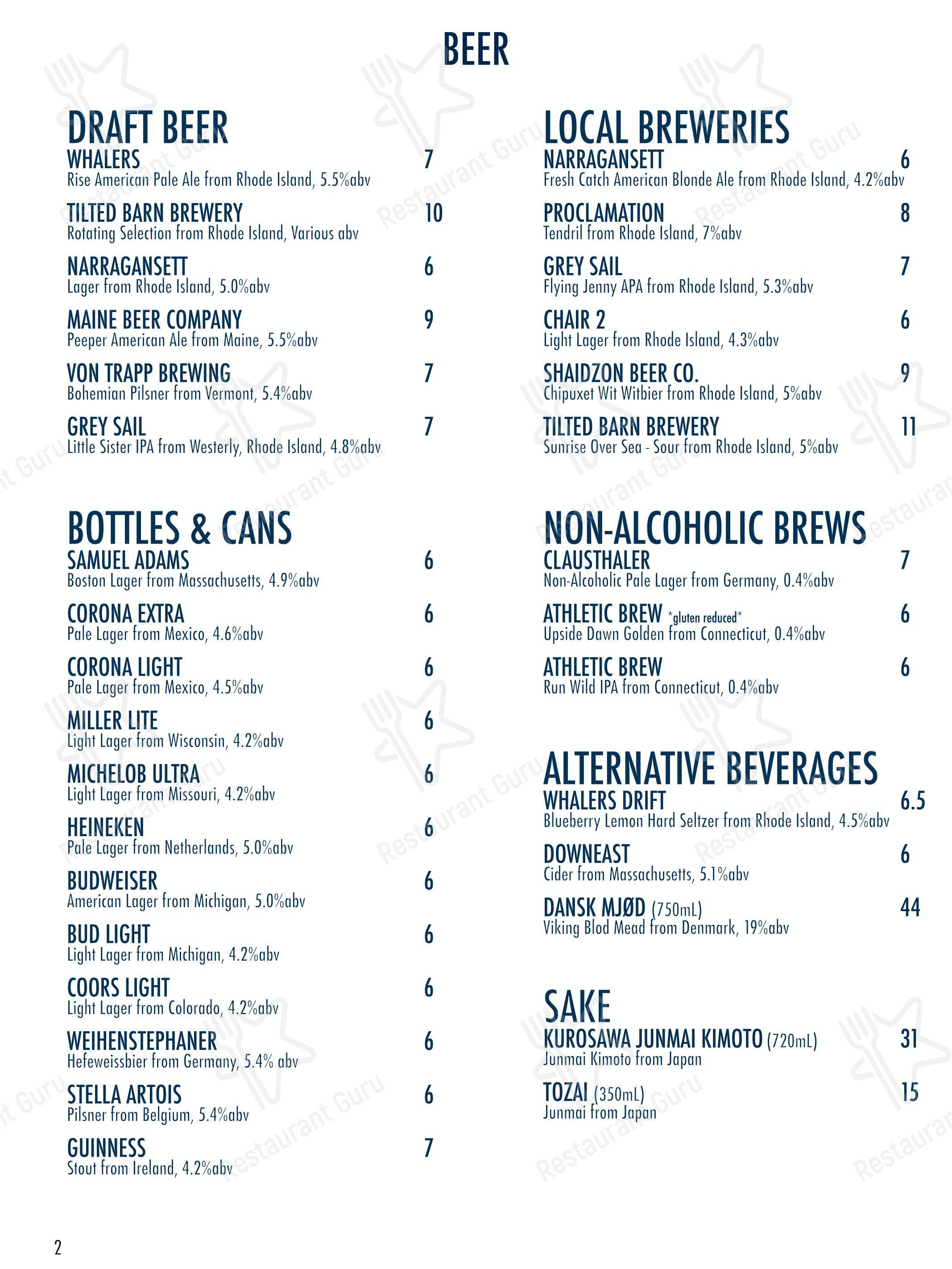 Menu at Matunuck Oyster Bar, South Kingstown, 629 Succotash Rd