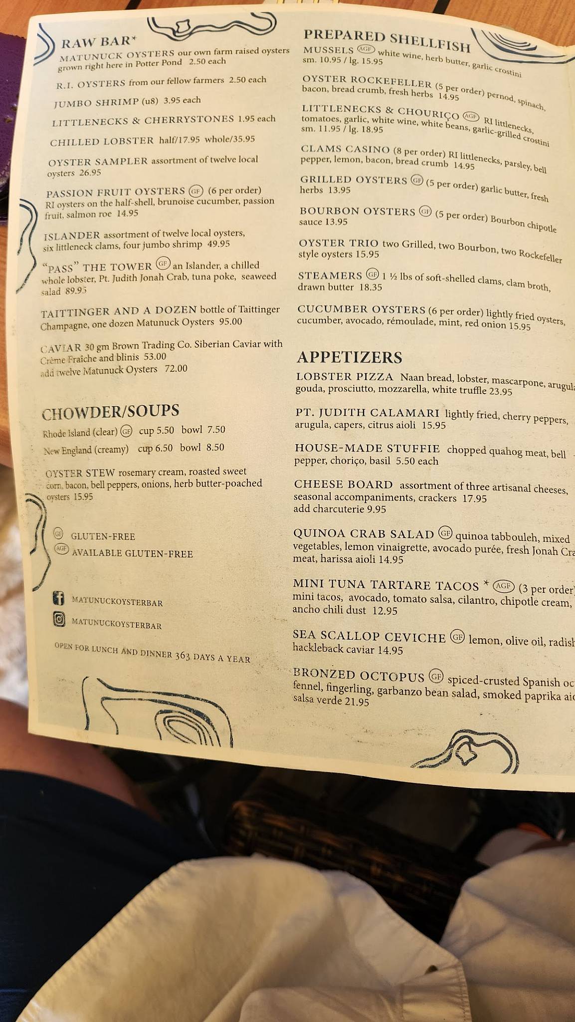 Menu at Matunuck Oyster Bar, South Kingstown, 629 Succotash Rd