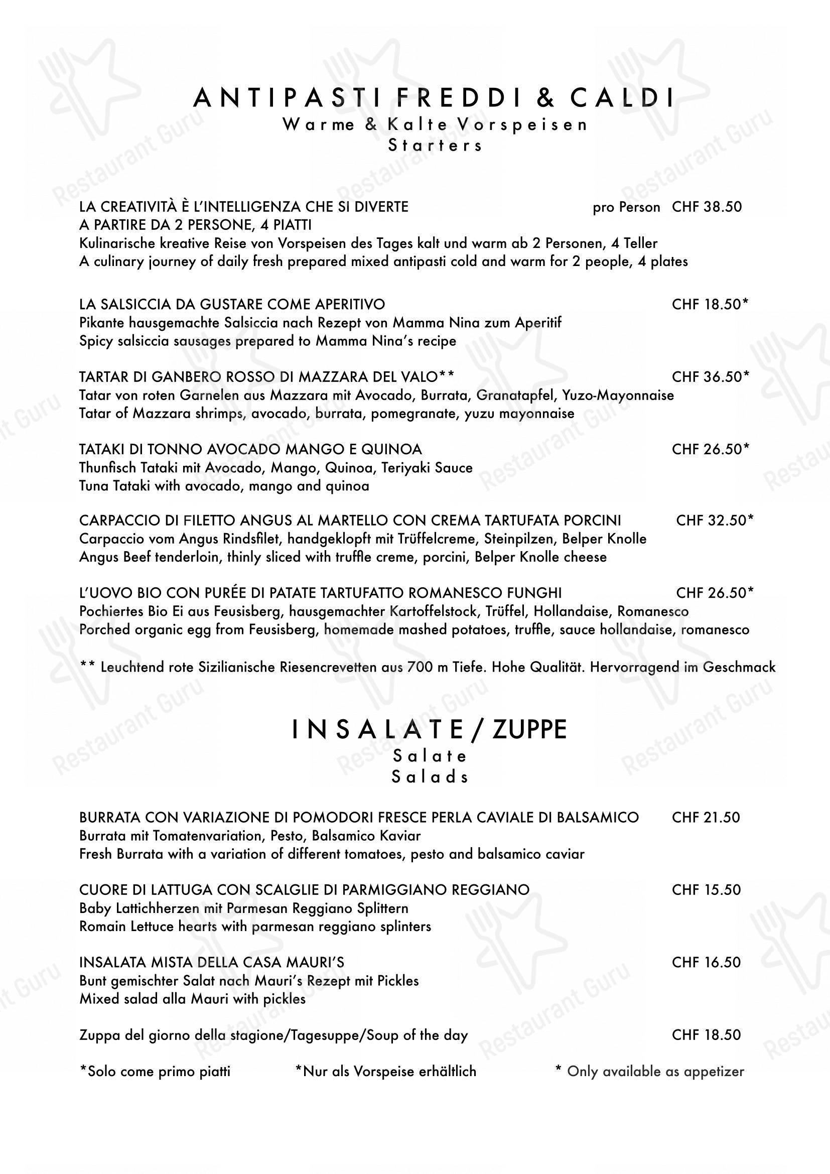 Menu da Mauri's La Casa, Feusisberg, Dorfstrasse 26