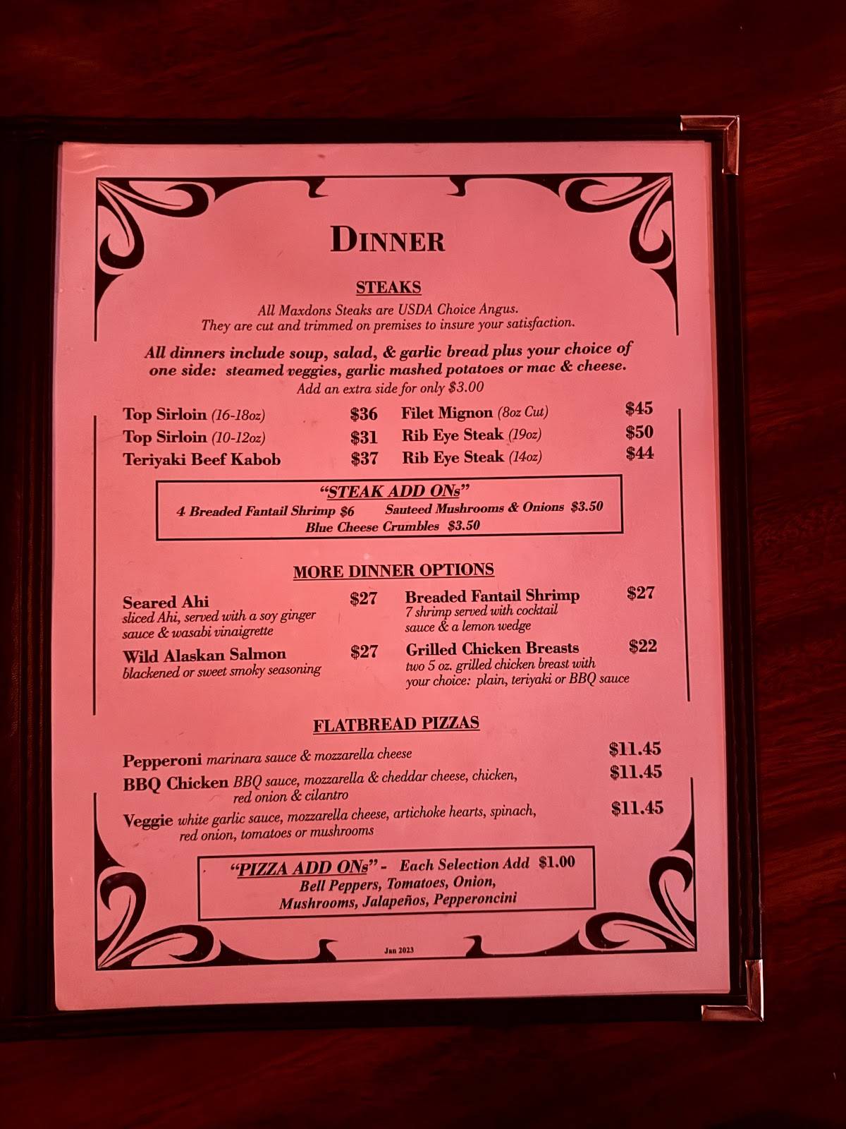 Menu at Maxdons Cocktails pub & bar, Lancaster