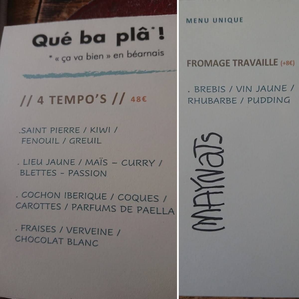 Menu au Maynats Pau restaurant, Pau