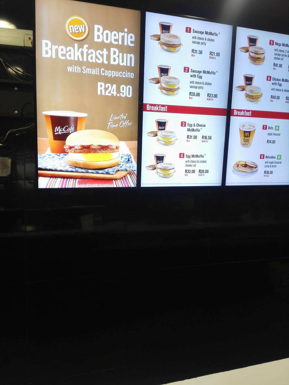 Menu at McDonald's Southgate Drive-Thru restaurant, Johannesburg South