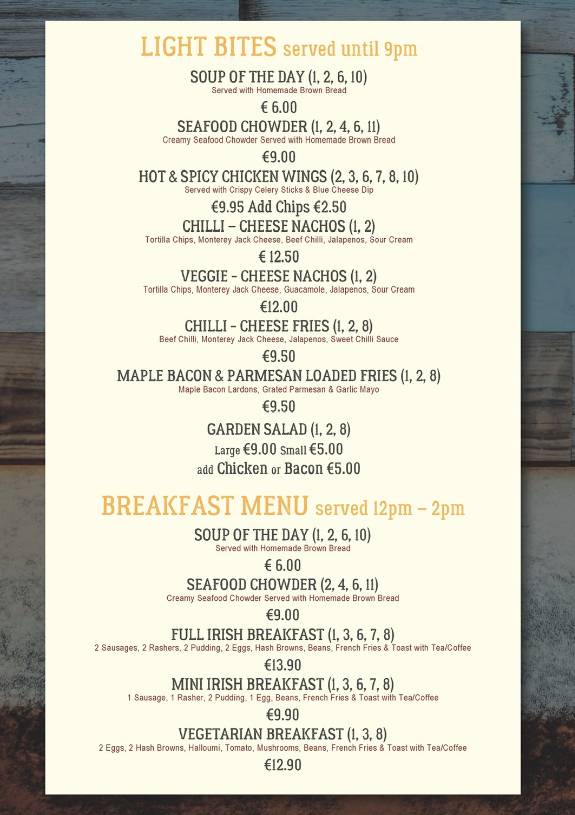 Menu at McGinn's Hop House pub & bar, Galway